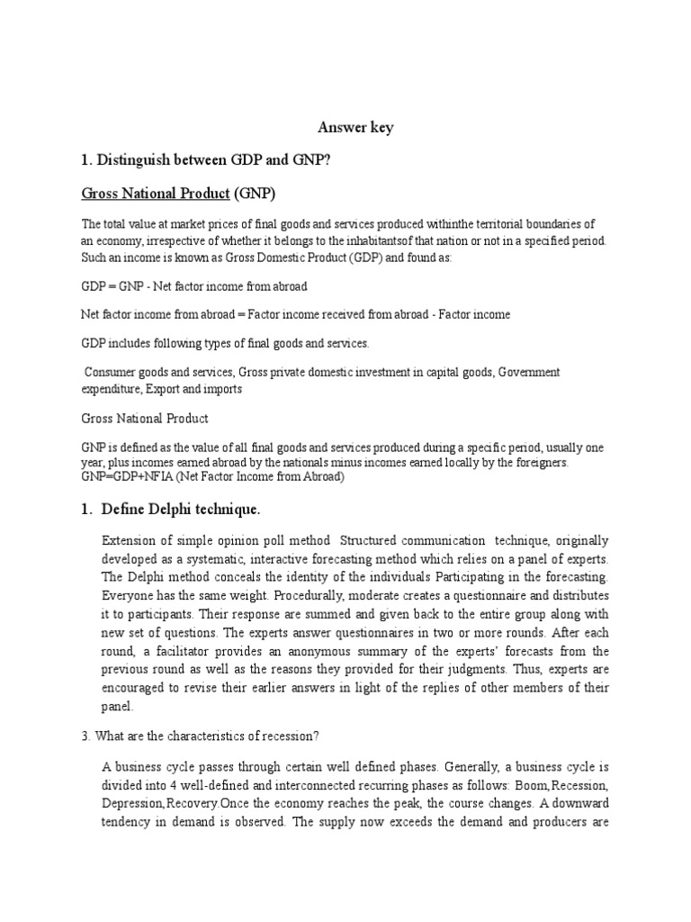 Answer Key 1. Distinguish Between GDP and GNP? Gross National Product ...