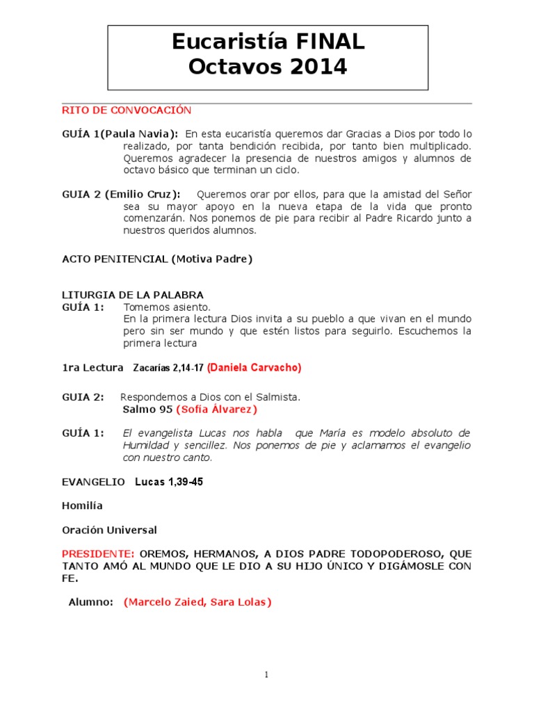 Guión Misa 8º Básico | PDF | Misa (liturgia) | eucaristía
