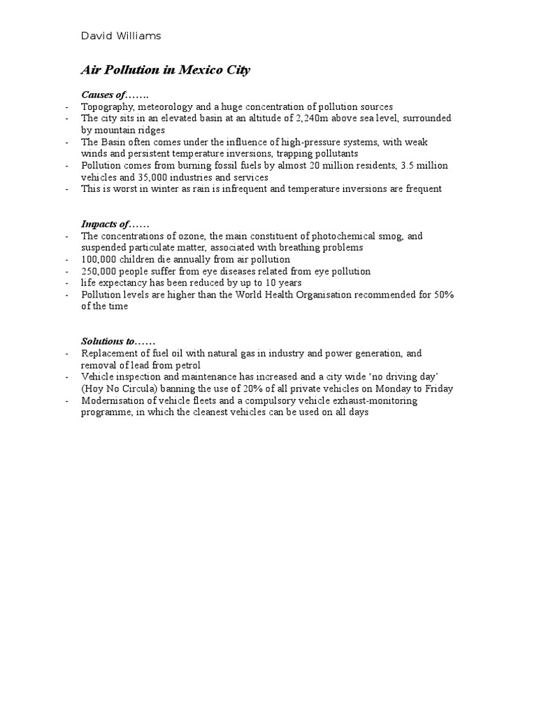 Causes and Effects of Mexico City Air Pollution | PDF