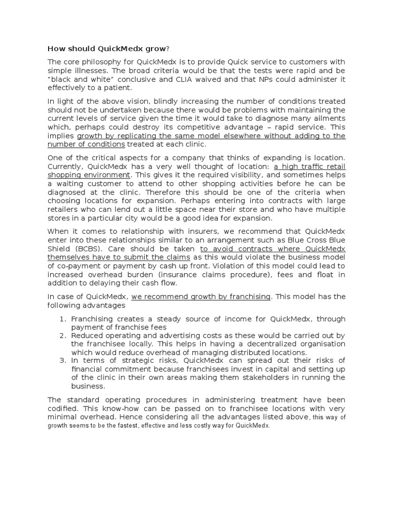 How Should QuickMedx Grow | PDF | Franchising | Retail