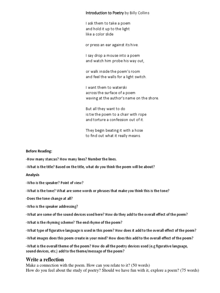 Analyzing Billy Collins' Poetry Techniques | PDF