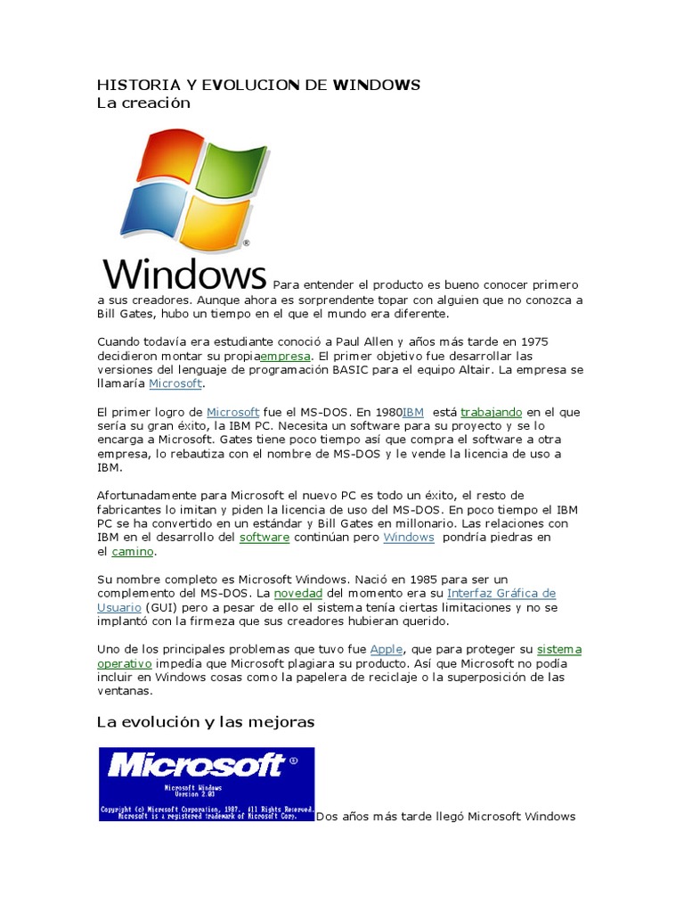 Historia y Evolucion de Windows | PDF | Windows Vista | Microsoft Windows