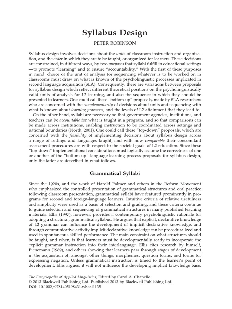 Syllabus Design: Peter Robinson | PDF | Second Language Acquisition ...