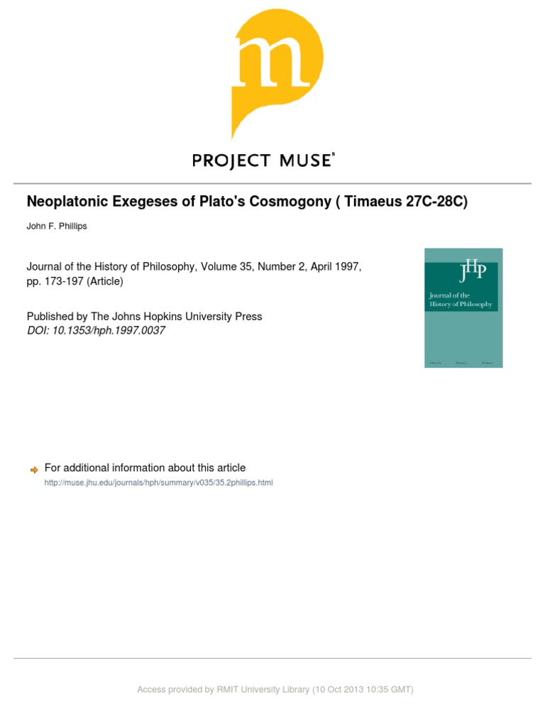 Neoplatonic Exegeses of Plato's Cosmogony (Timaeus 27C-28C) | PDF ...