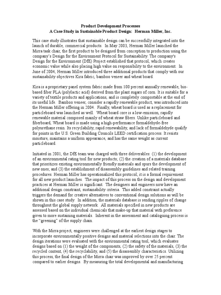 Product Development Processes A Case Study in Sustainable Product ...