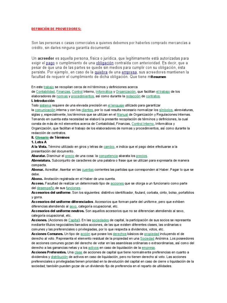 Definición de Proveedores | PDF | Cheque | Capital (economía)