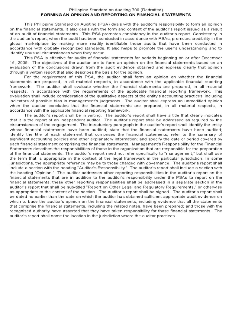 Guidelines for Forming an Opinion and Reporting on Audited Financial Statements | PDF | Auditor ...
