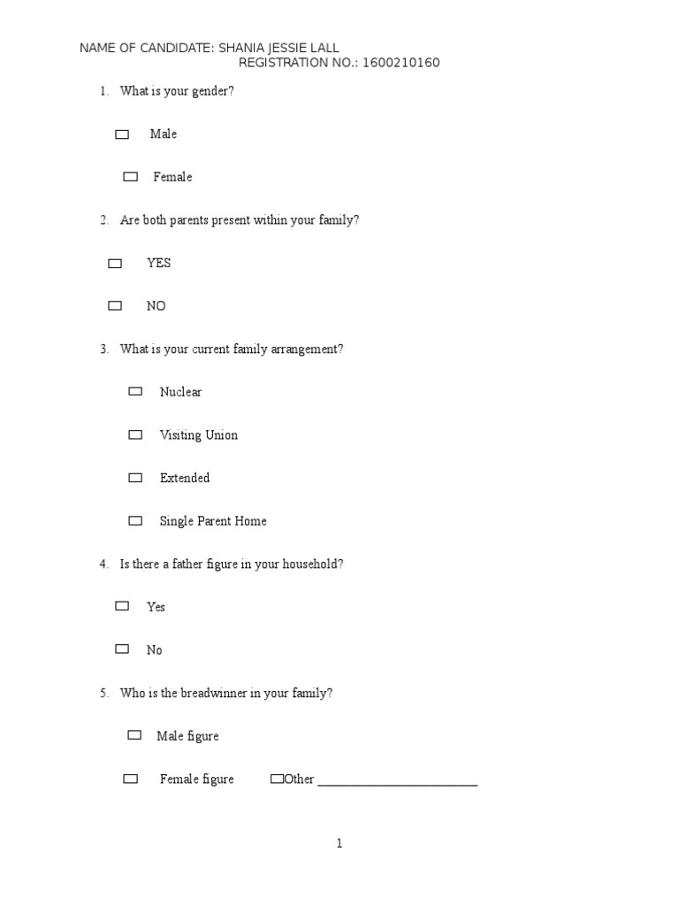 Family Structure and Roles Survey | PDF