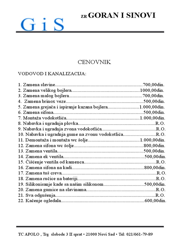 CENOVNIK | PDF
