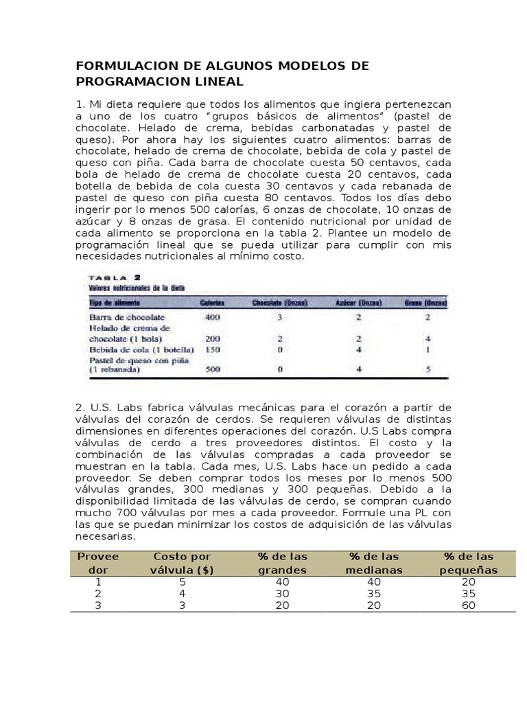 Ejercicios Formulacion de Modelos de PL Completo | PDF | Chocolate ...
