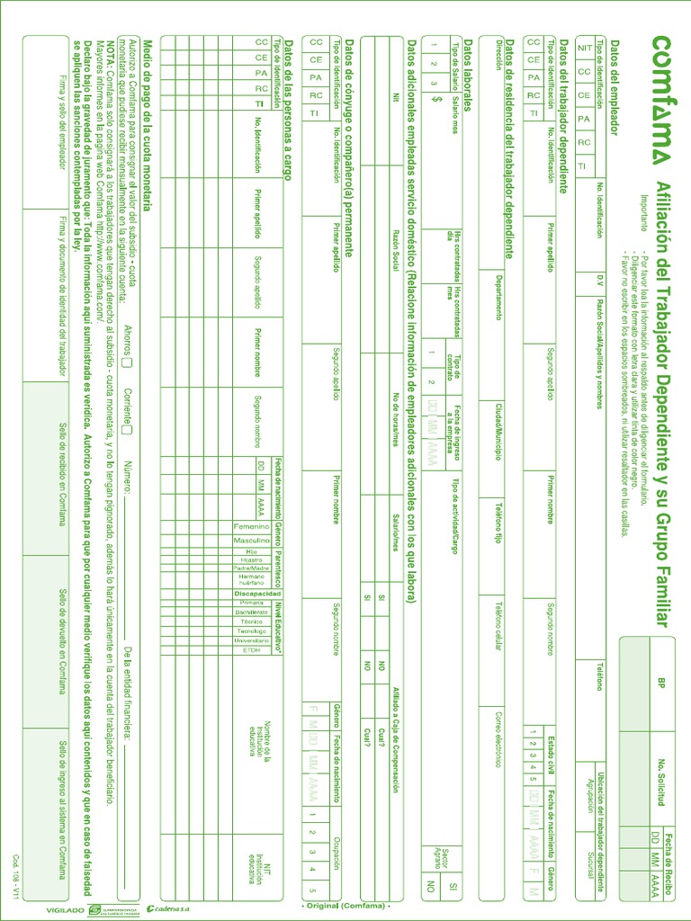 Formulario Afiliacion de Trabajador - COMFAMA
