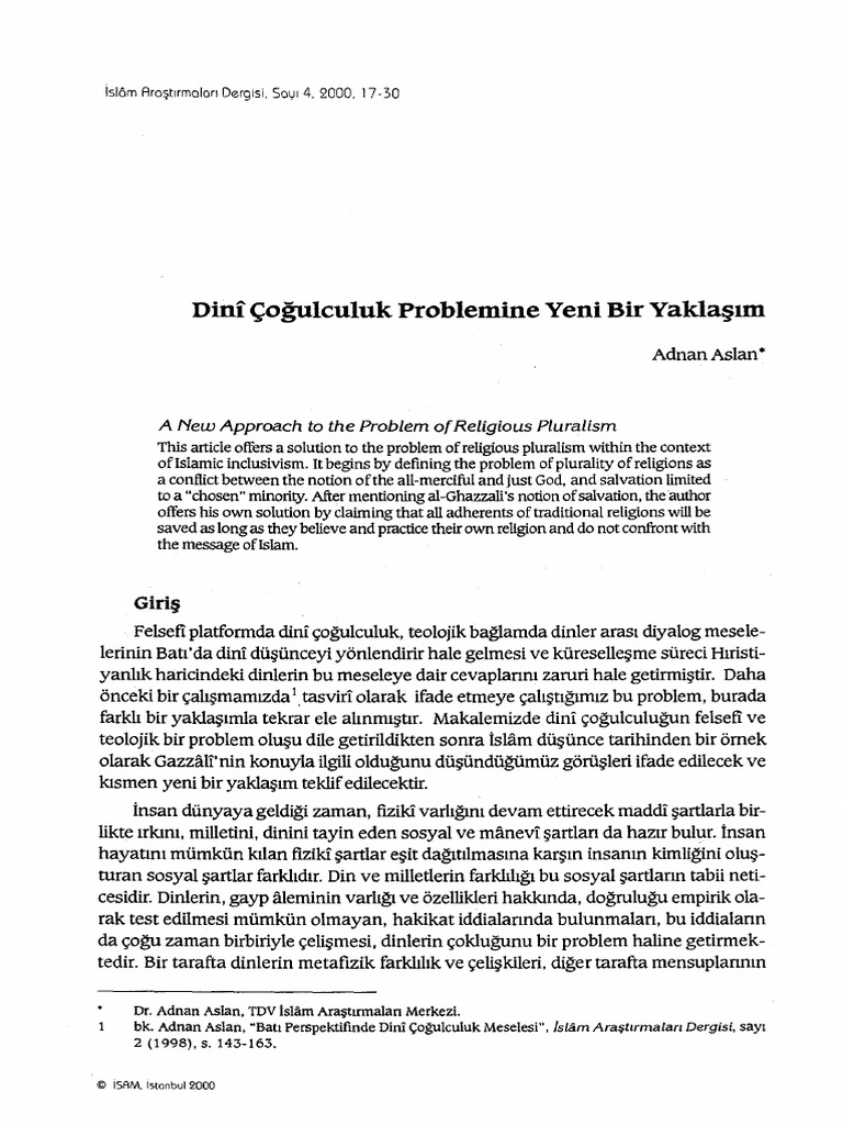 Adnan Aslan - Dini Çoğulculuk Problemine Yeni Bir Yaklaşım | PDF