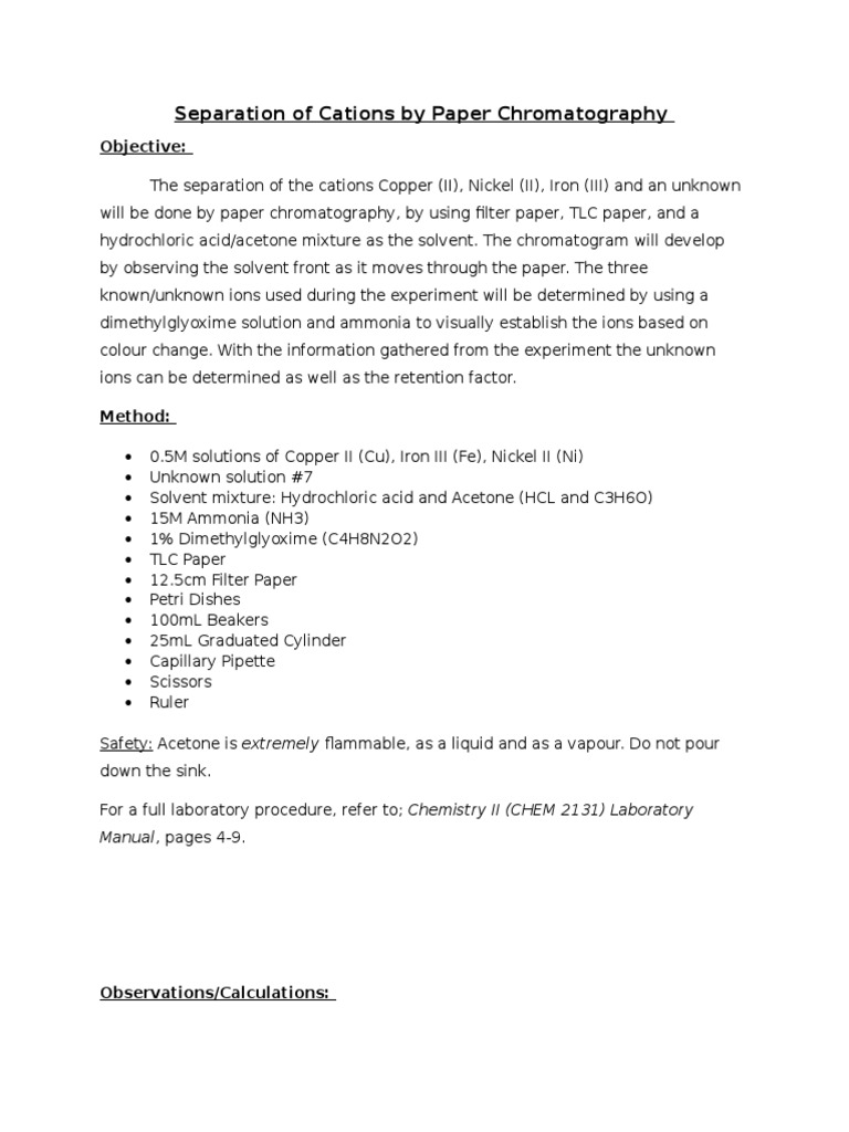 Cation Separation via Paper Chromatography | PDF | Thin Layer ...