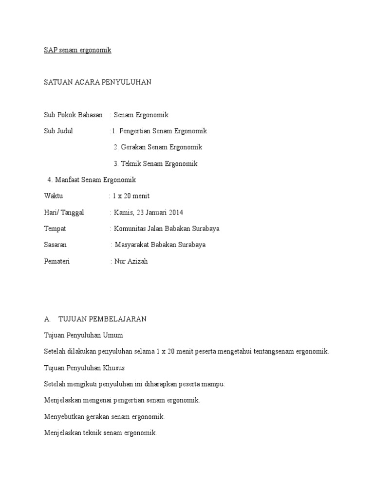 Senam Ergonomik: Teknik dan Manfaat | PDF