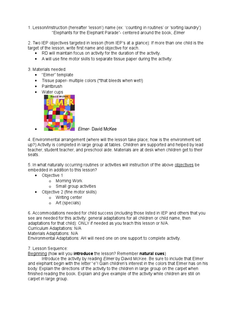 Preschool Elmer Craft Lesson | PDF | Individualized Education Program ...