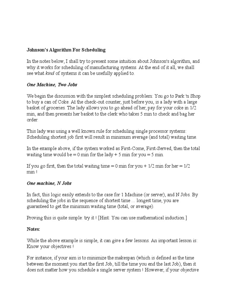 Johnson's Algorithm for Scheduling: An Intuitive Explanation of the Logic and Application to ...