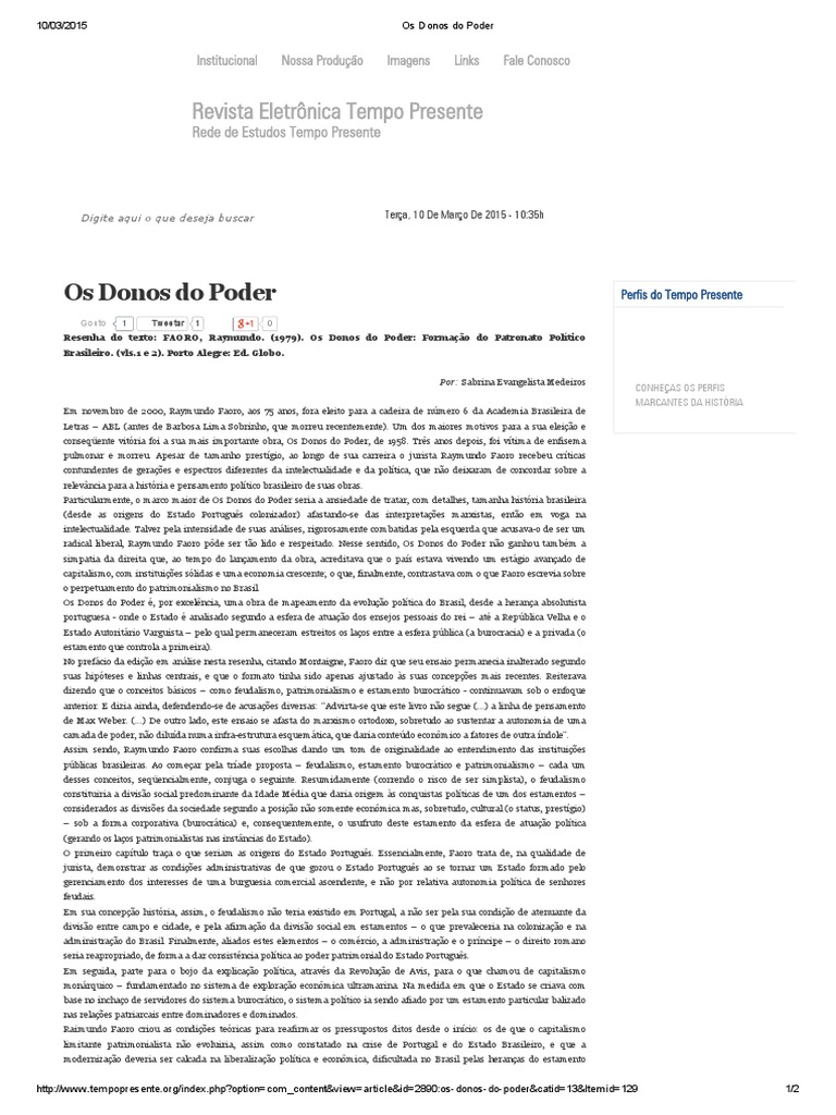 Os Donos Do Poder | PDF | Monarquia | Estado