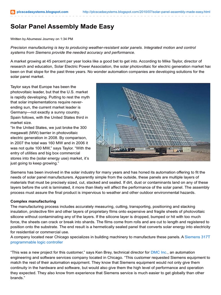 Solar Panel Assembly Made Easy | PDF | Photovoltaics | Programmable ...