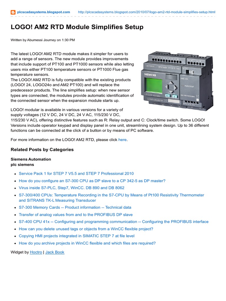 LOGO! AM2 RTD Module Simplifies Setup: Related Posts by Categories | PDF