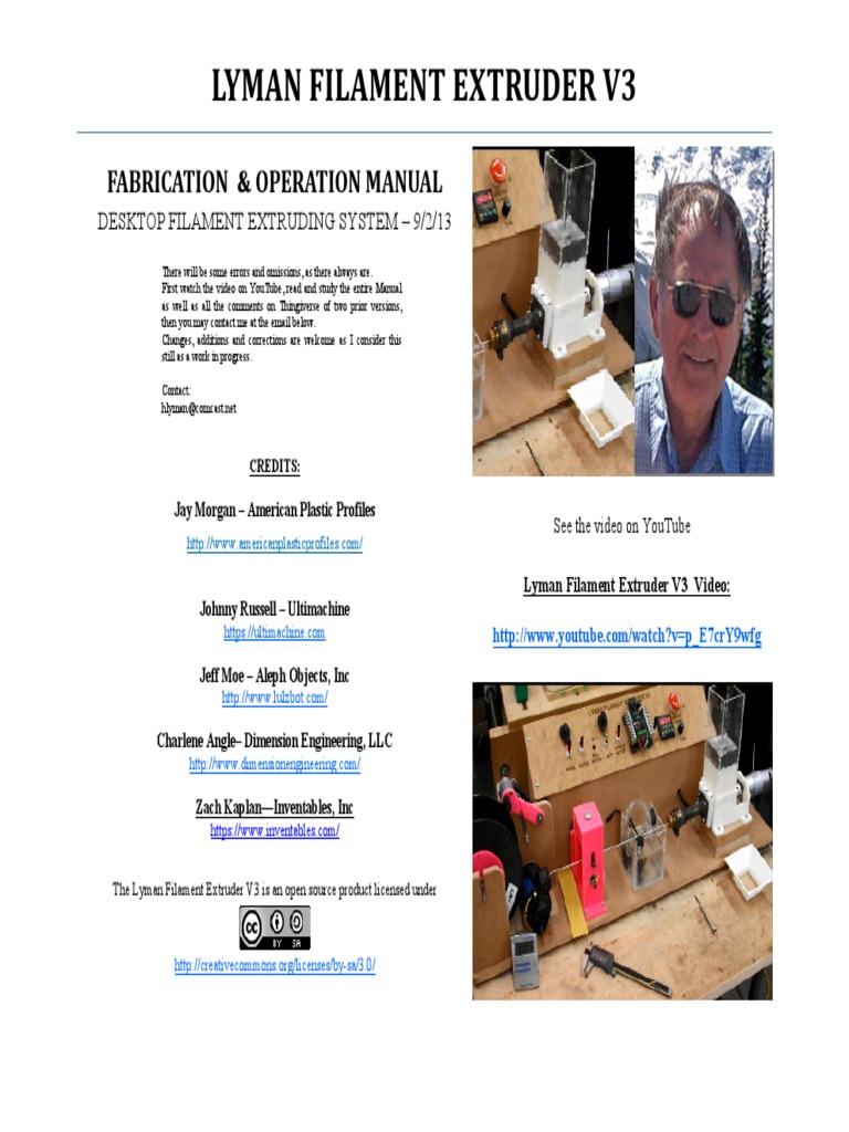 Lyman Filament Extruder V3 Manual | PDF | Extrusion | Screw