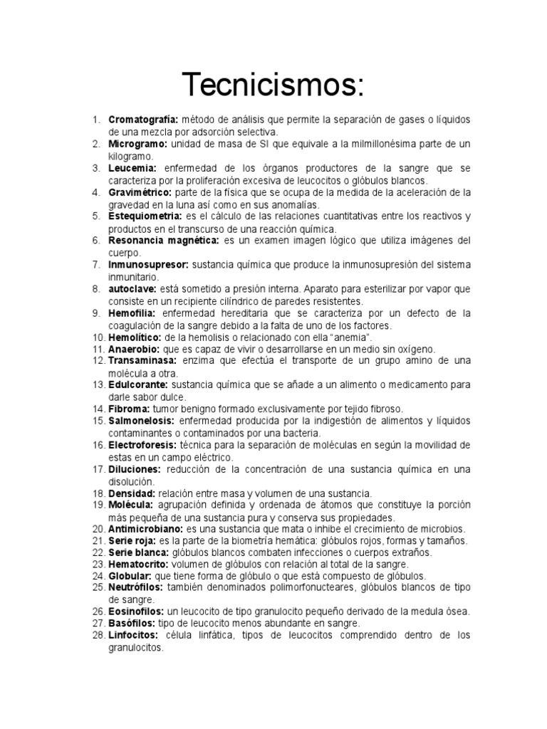 Tecnicismos | PDF | Sangre | Leucocito