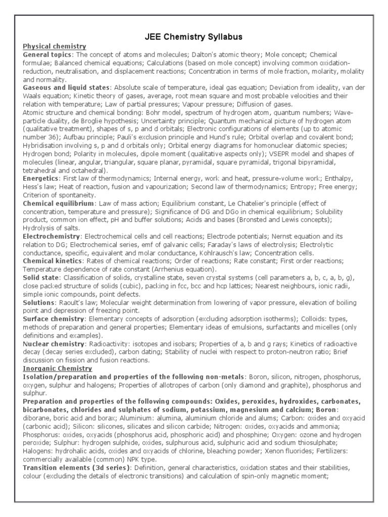 JEE Chemistry Syllabus | PDF | Trigonometric Functions | Alkene