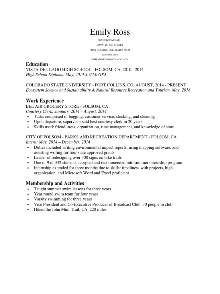 Emily Ross: Resume Overview | PDF