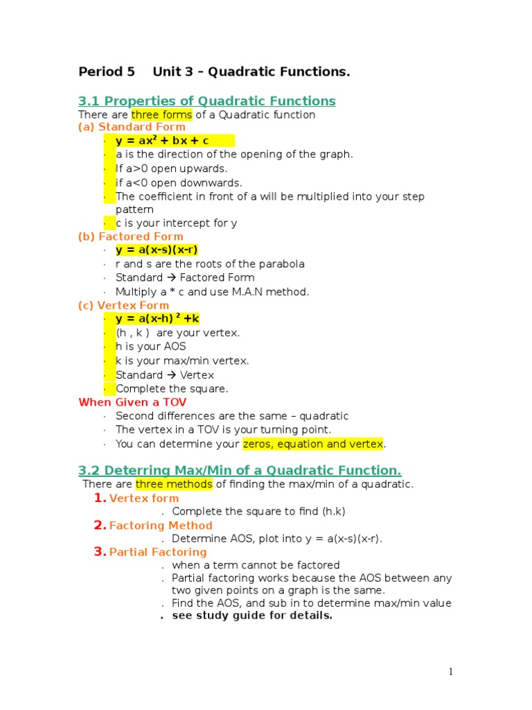 Unit 3 Math Overview | PDF | Quadratic Equation | Fraction (Mathematics)