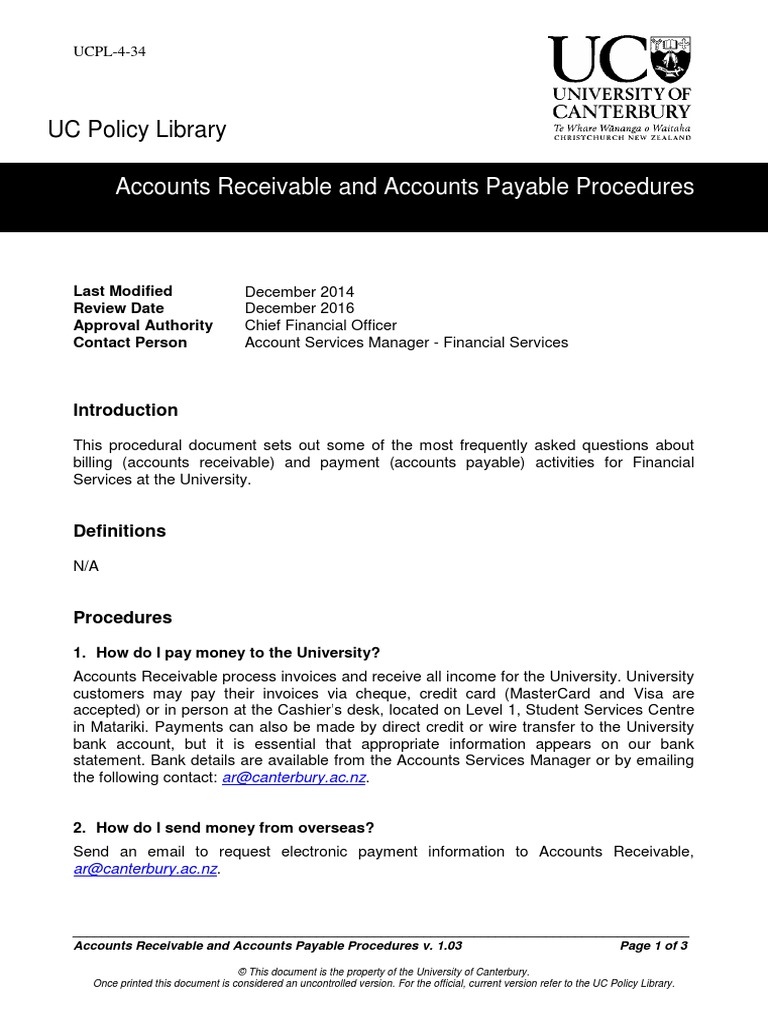 Accounts Receivable and Accounts Payable Procedures | PDF | Accounts ...