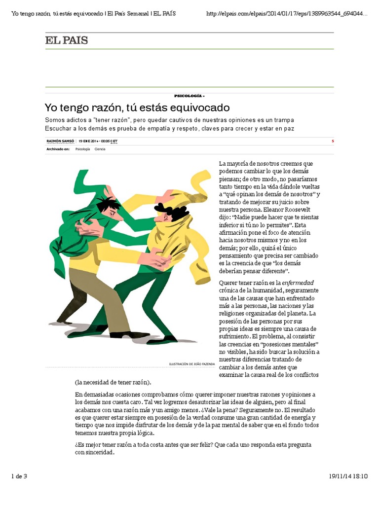 Vista Previa de "Yo Tengo Razón, Tú Estás Equivocado - El País Semanal ...