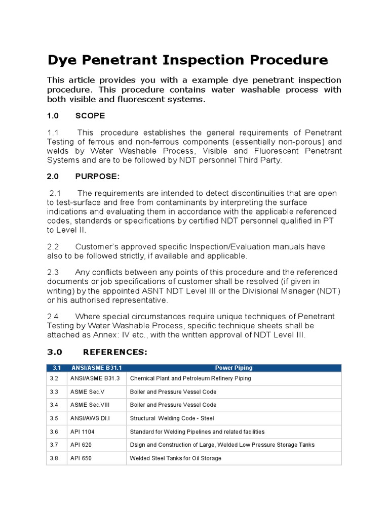 Dye Penetrant Inspection Procedure Guide | PDF | Nondestructive Testing ...