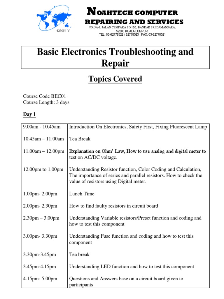 Basic Electronics Troubleshooting and Repair: Topics Covered | PDF ...