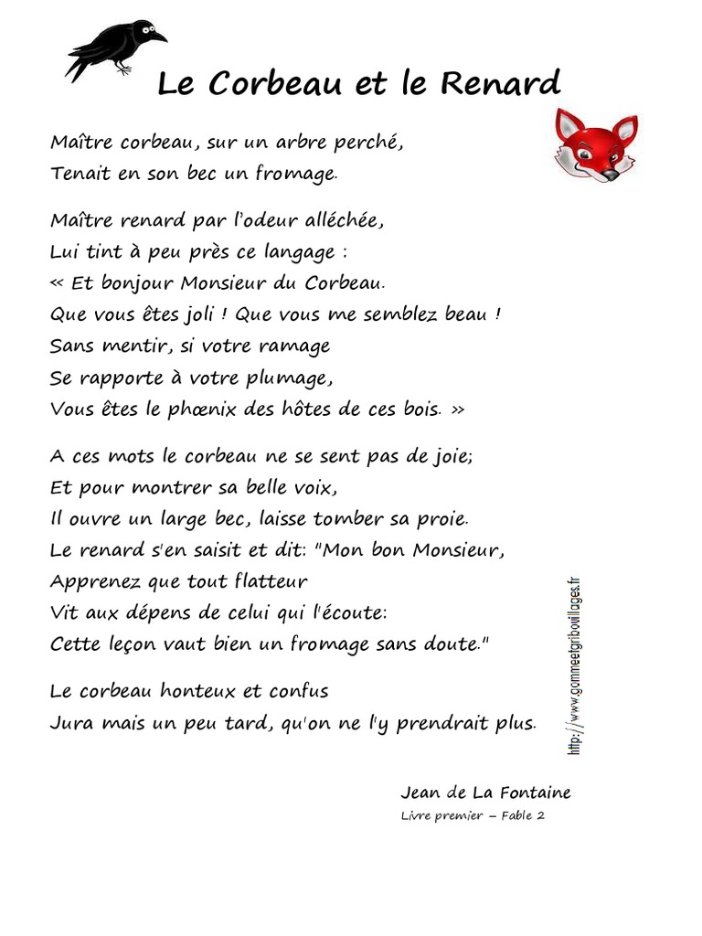 Le Corbeau Et Le Renard | PDF | Fable