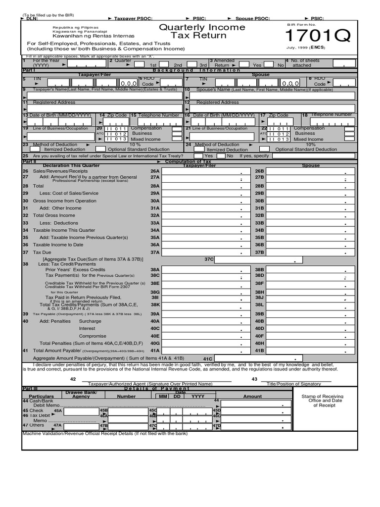 BIR Form 1701Q | PDF | Income Tax | Taxpayer