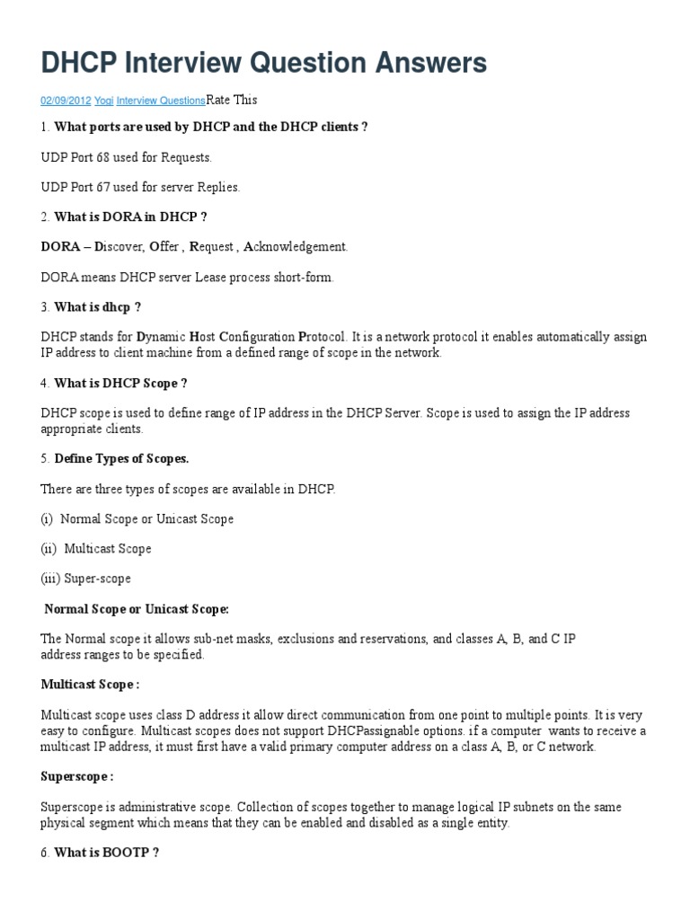 DHCP Interview Question | PDF | Ip Address | Domain Name System