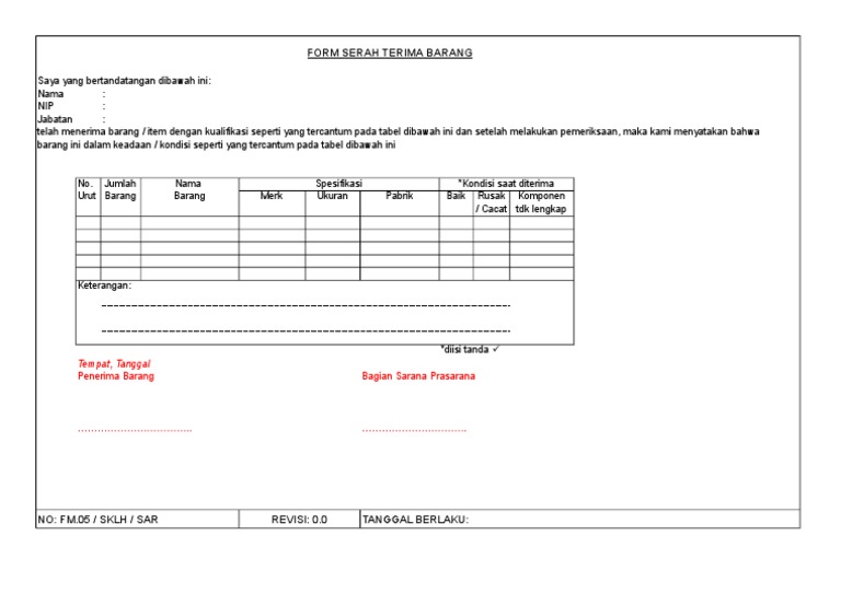 Form Serah Terima Barang | PDF