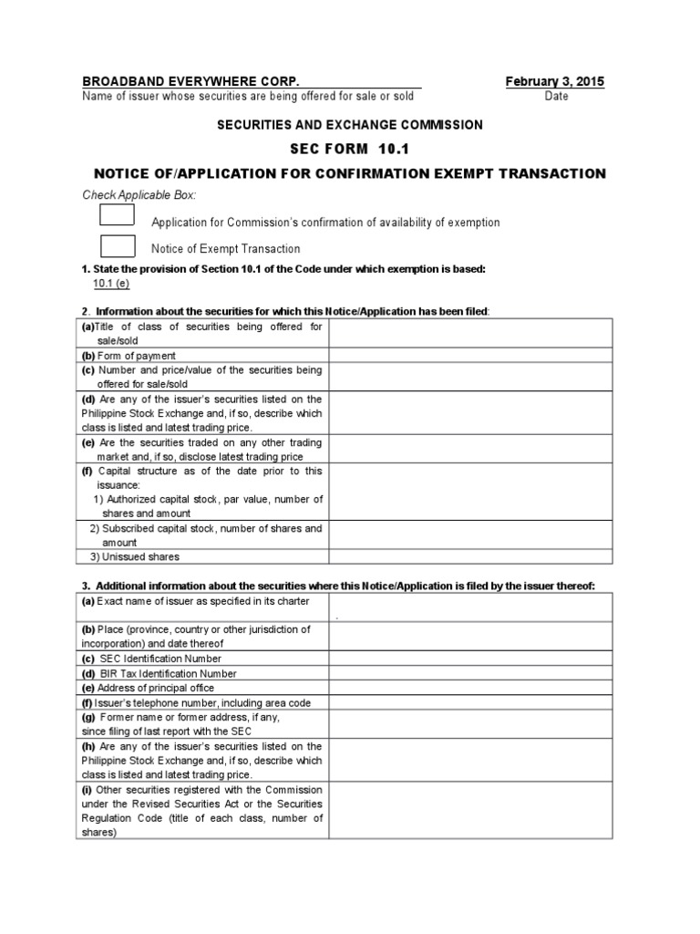 Form Sec 10.1 | PDF | Securities (Finance) | Investments & Securities