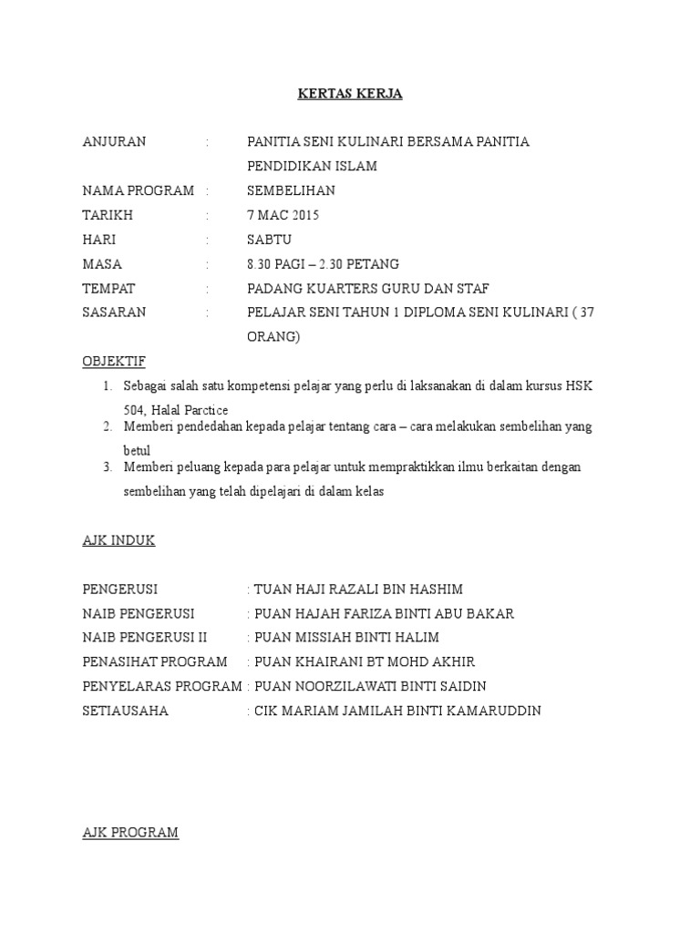 Kertas Kerja Sembelihan | PDF