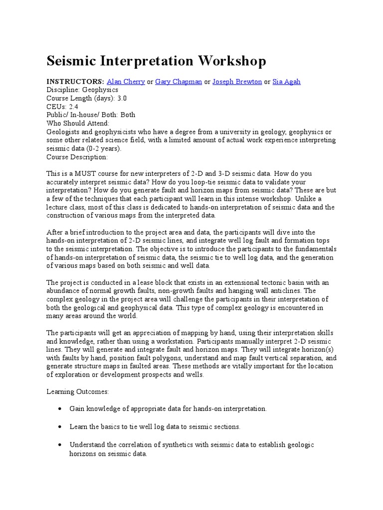 Seismic Interpretation Workshop - SCA | PDF | Reflection Seismology | Fault (Geology)