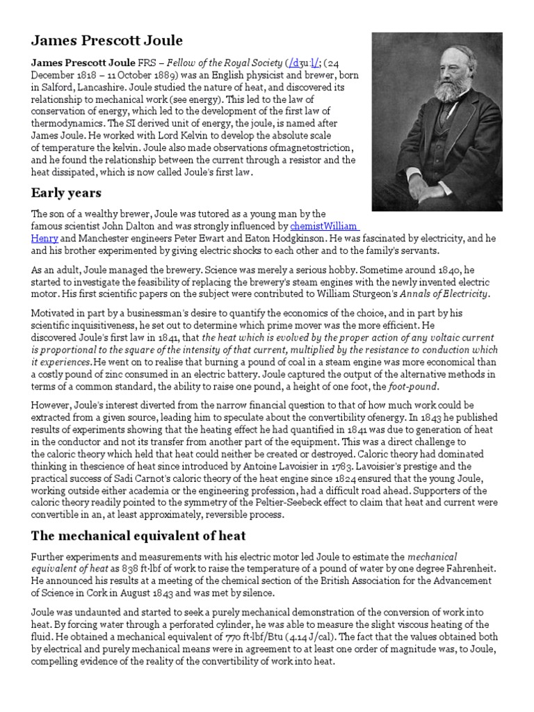 James Joule Timeline