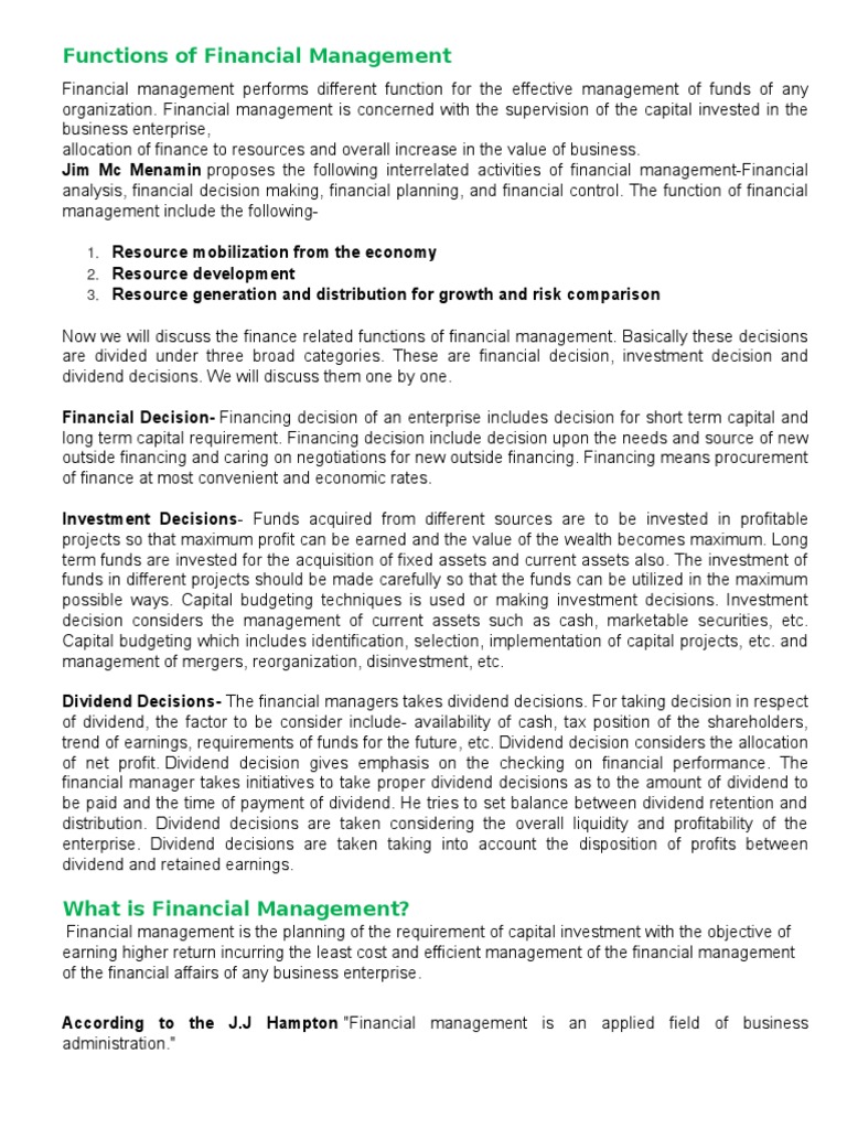 Functions of Financial Management | Download Free PDF | Capitalism ...