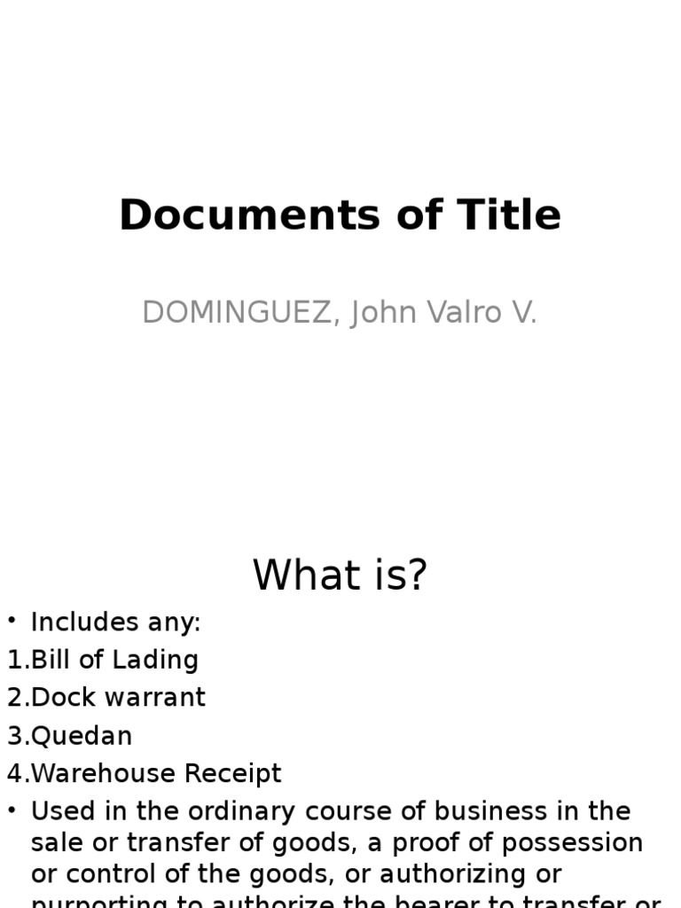 Documents of Title | PDF | Bill Of Lading | Virtue