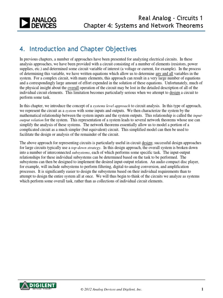 Introduction and Chapter Objectives: Real Analog - Circuits 1 Chapter 4 ...