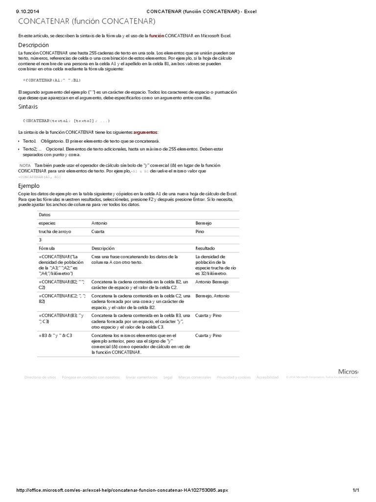 Concatenar (Función Concatenar) - Excel | PDF | Hoja de cálculo ...