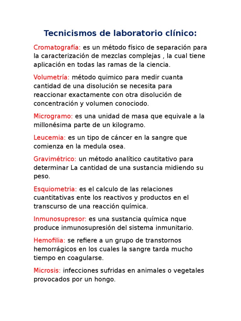 Tecnicismos de Laboratorio Clínico | PDF | Sangre | Leucocito
