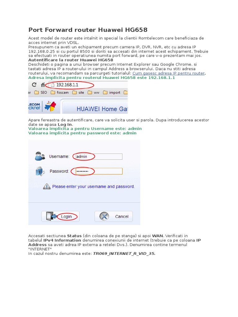 Port Forward Router Huawei HG658fgf | PDF
