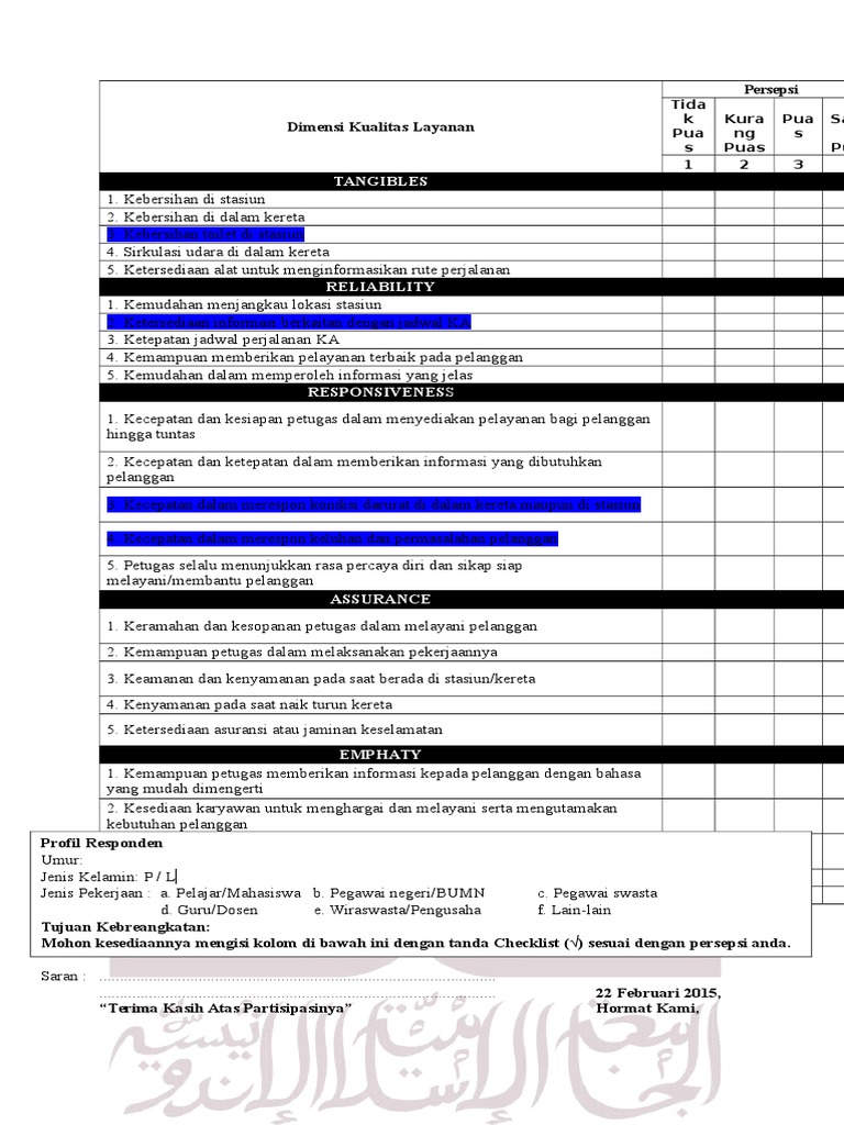 Profil Responden Kuesioner Penlilaian Kinerja PT - KAI | PDF