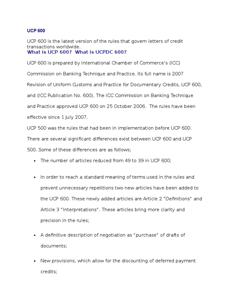 Ucp 600 | PDF | Letter Of Credit | Payments