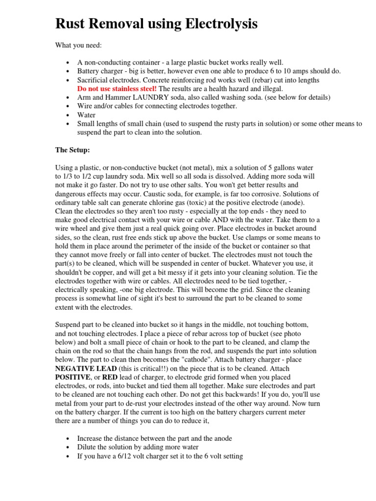 Rust Removal Using Electrolysis | PDF | Rust | Sodium Hydroxide