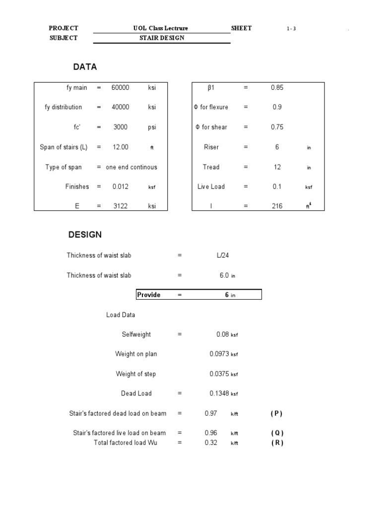 Sheet Stair Design UOL Class Lectrure Project Subject | PDF